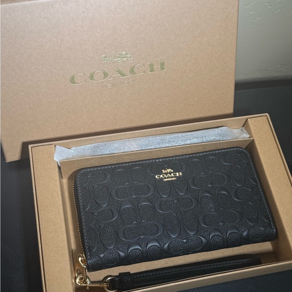Coach | Bags | Coach Black Embossed Zip Wallet | Poshmark
